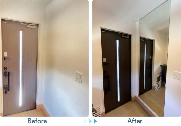 熊本県八代市の住宅に玄関鏡を取り付けた事例「玄関の壁に姿見鏡を貼りたい」 | ガラス鏡のよろずリフォーム